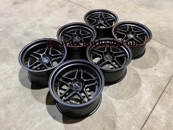 18″ Strom DS-05 Wheels – Full Satin Black (Gold Rivets) – CMWheels