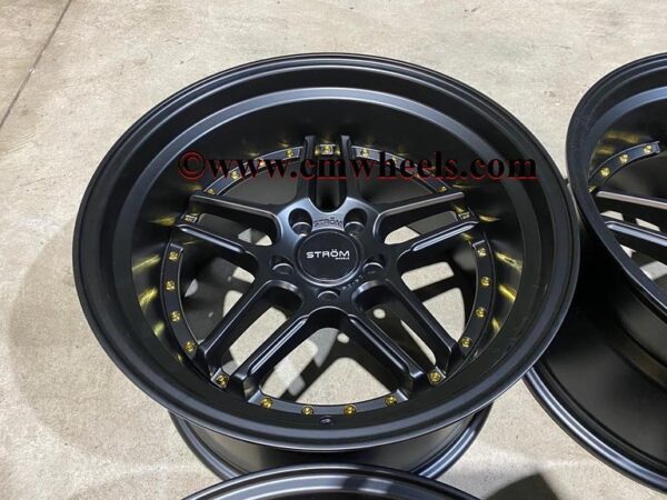 18″ Strom DS-05 Wheels – Full Satin Black (Gold Rivets) – CMWheels